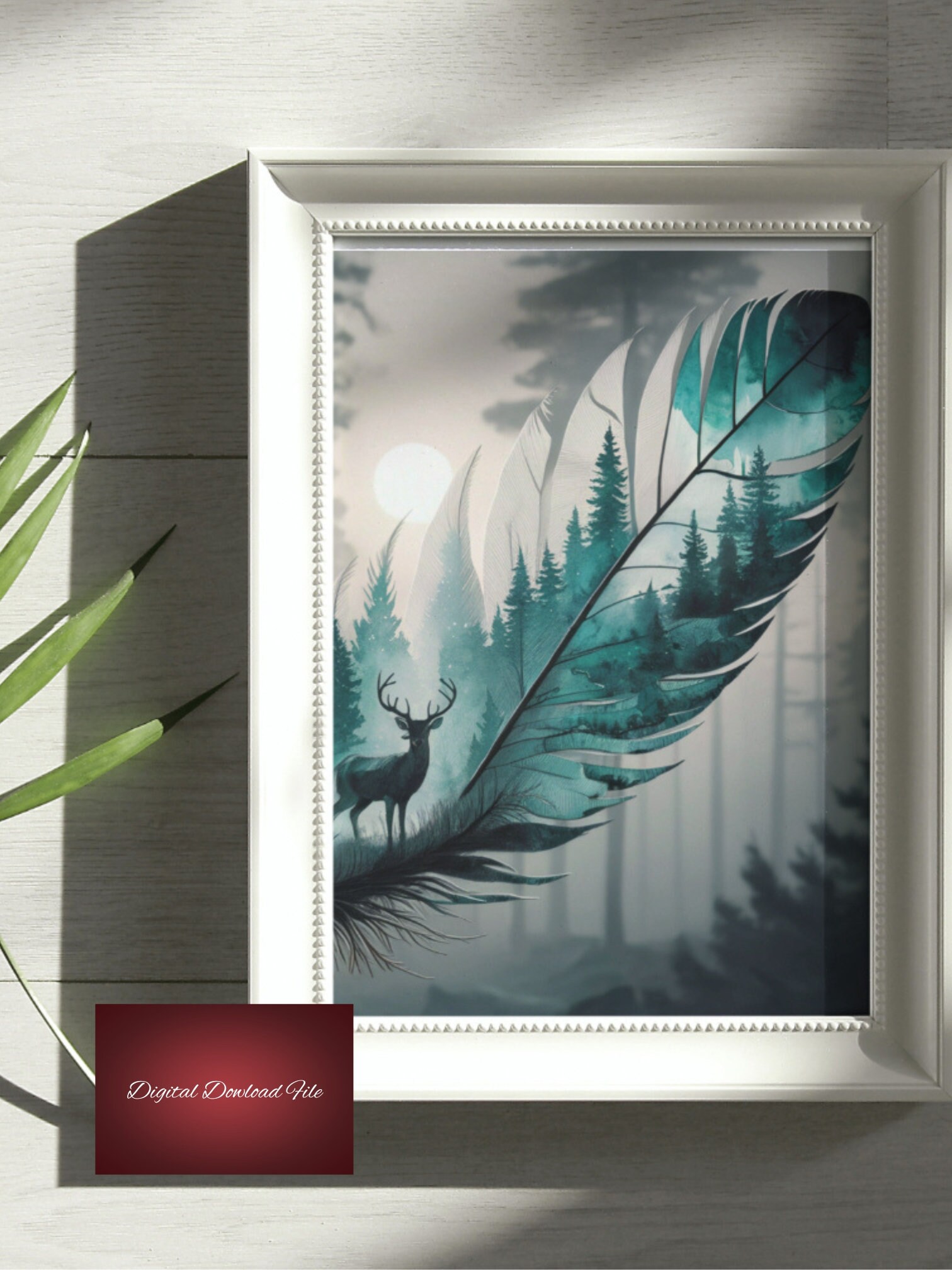 Teal Feather Digital Wall Art for Home or Office Gift AI Created With a ...