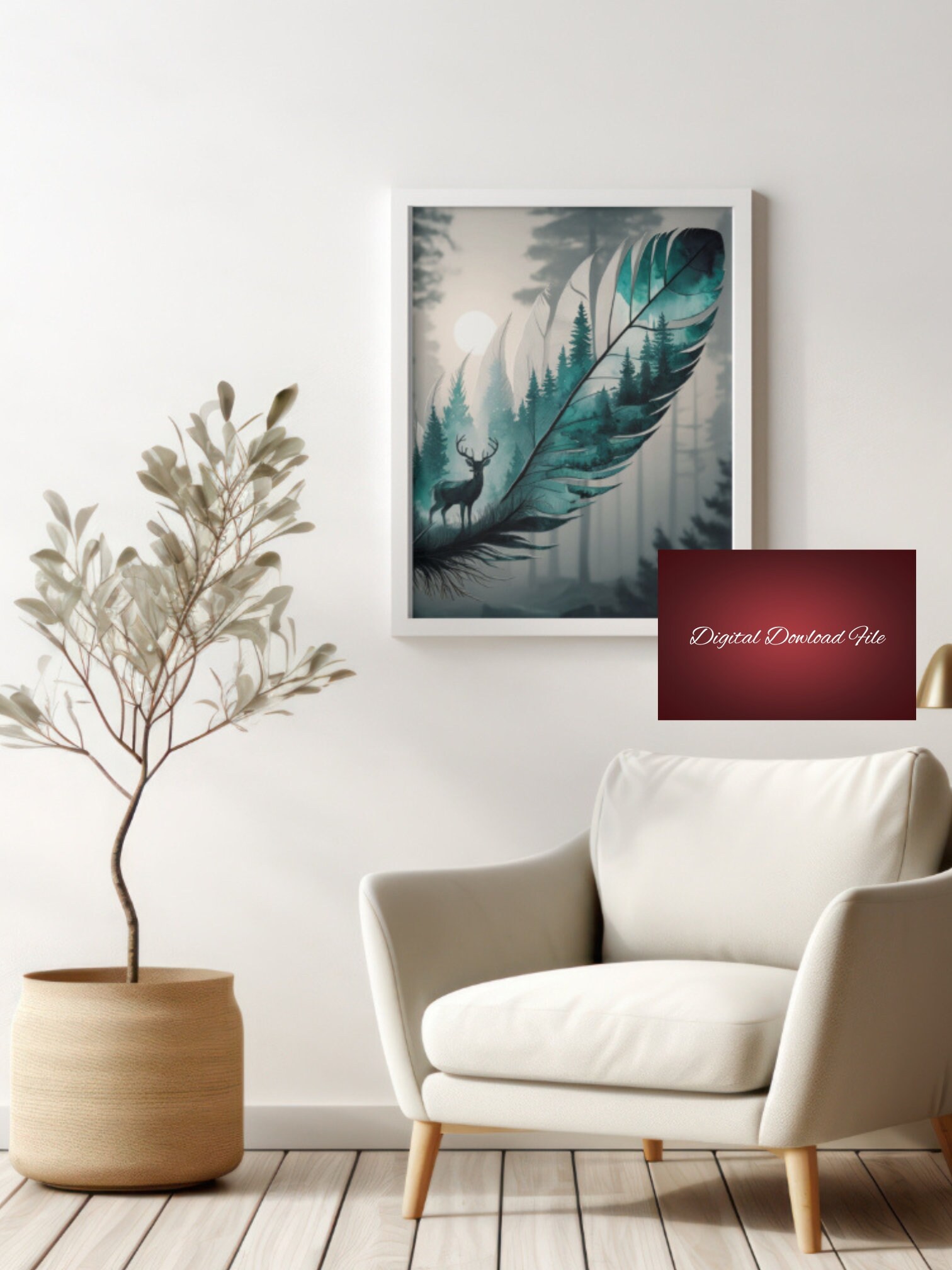 Teal Feather Digital Wall Art for Home or Office Gift AI Created With a ...