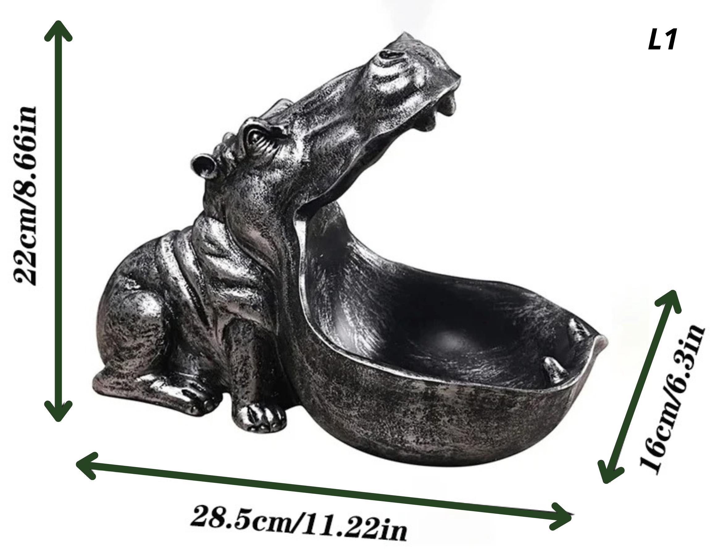 Hippo Statue Sculpture Resin Home Hippopotamus Figurin Candy Dish Big ...