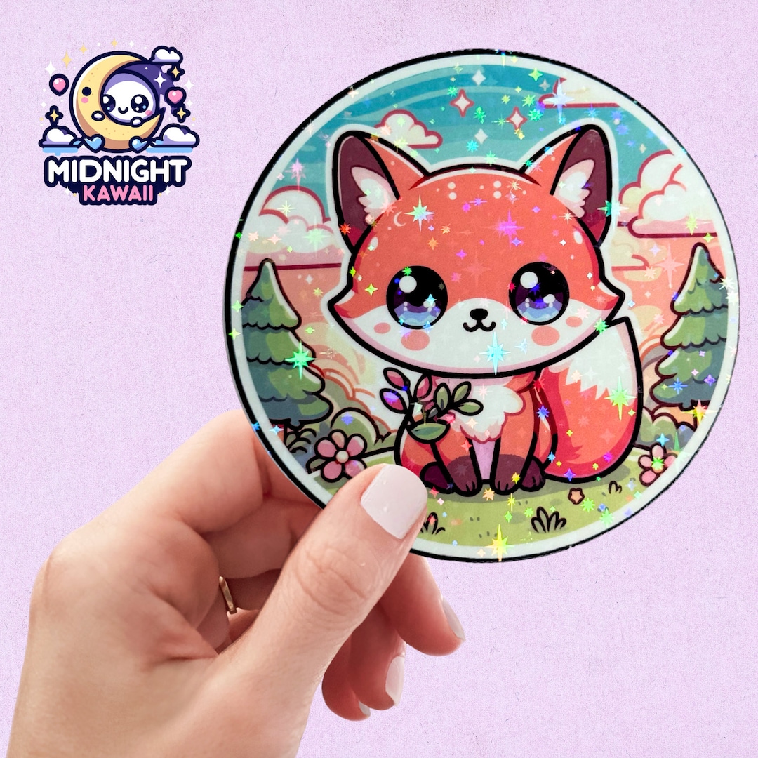 Cute Sticker Chibi Fox, Holographic Sticker, Cute Stickers, Animal ...