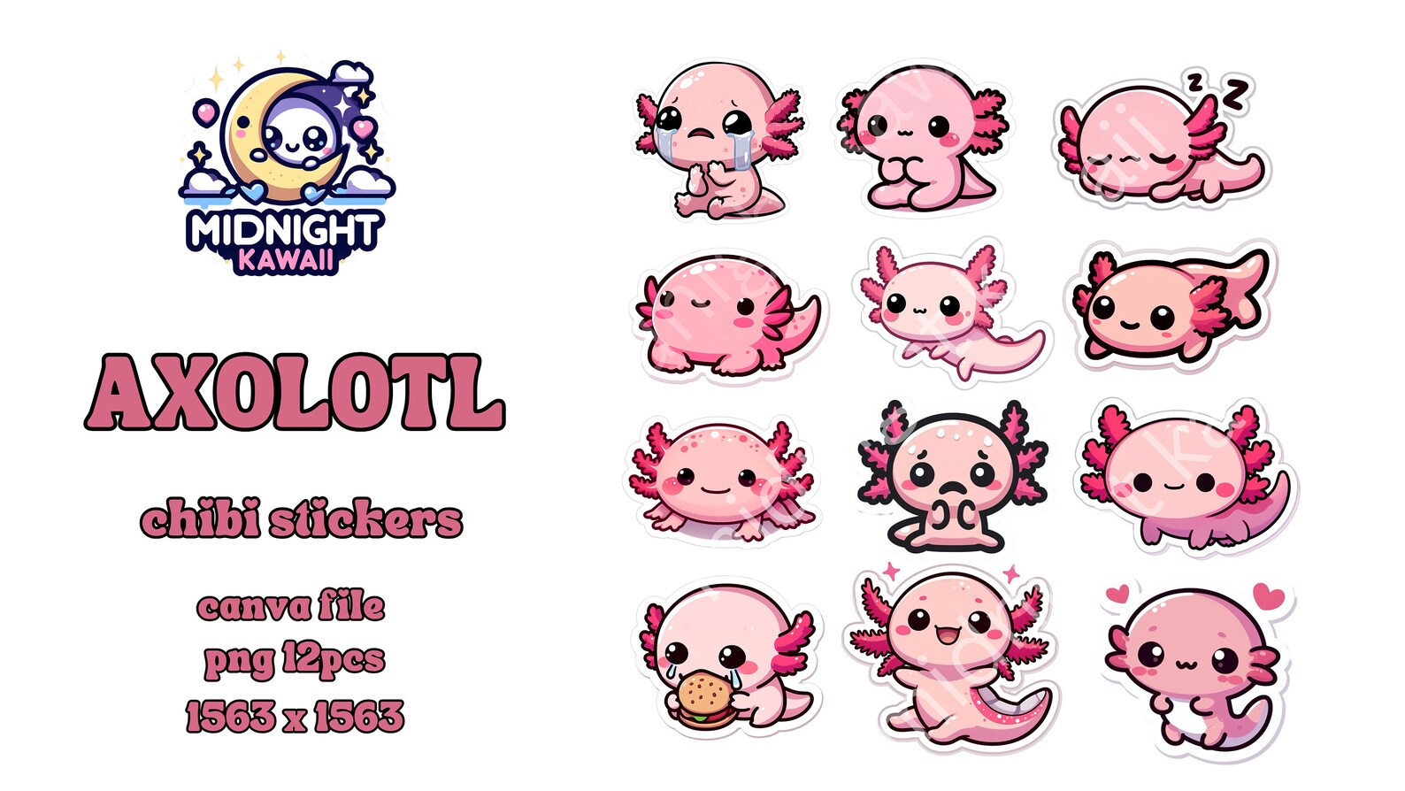 Axolotl Stickers 12 Pcs Chibi Digital Sticker Pack - Etsy
