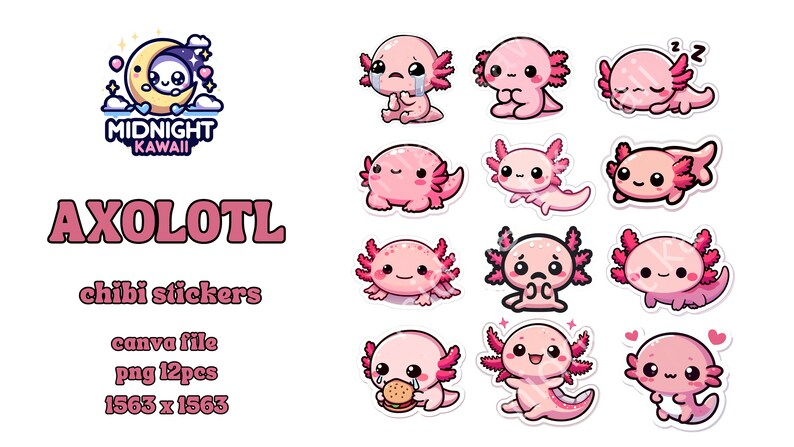 Axolotl Stickers 12 Pcs Chibi Digital Sticker Pack - Etsy