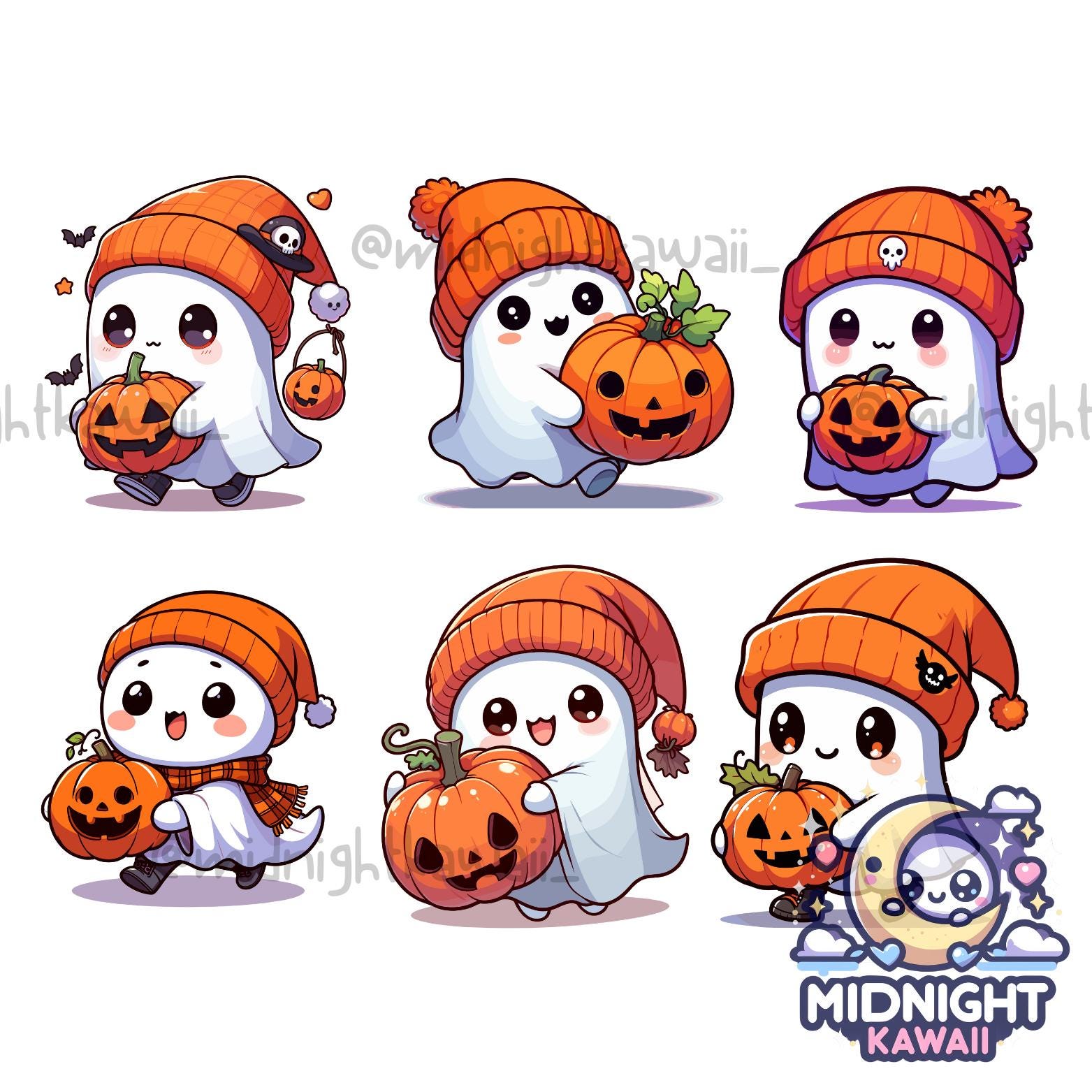 6 Chibi Ghost PNG, Cute Ghost Sticker, PNG Files, Halloween Png ...