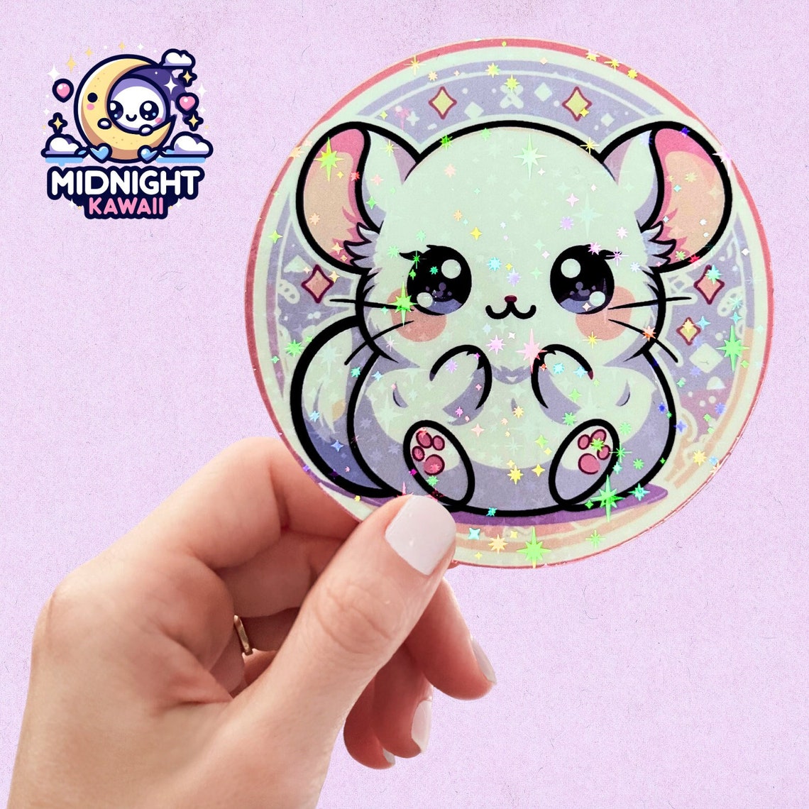 Cute White Chinchilla Sticker, Holographic Sticker, White Chinchilla ...