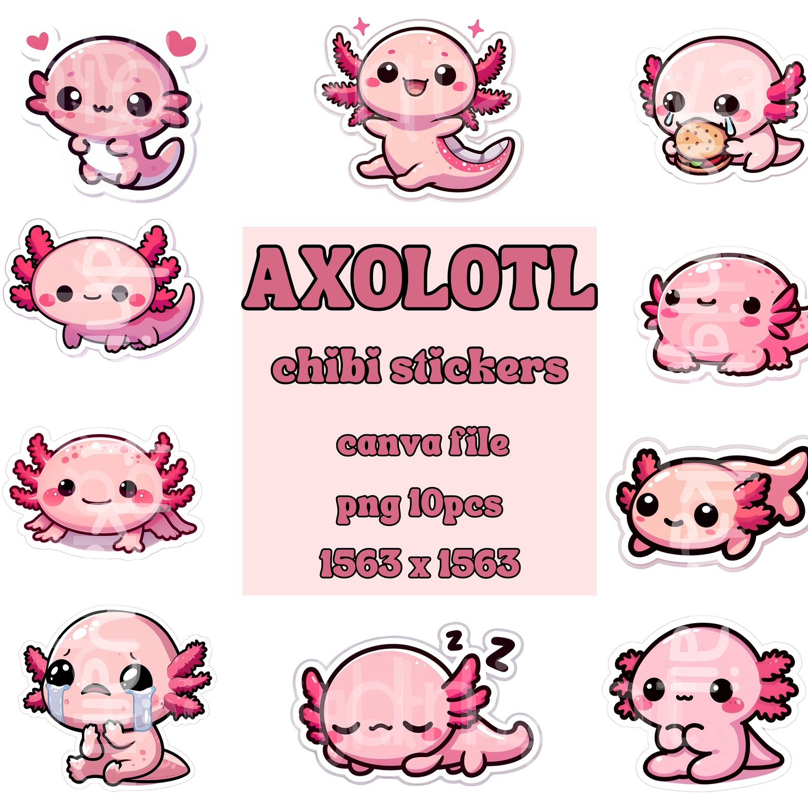 Axolotl Stickers 12 Pcs Chibi Digital Sticker Pack - Etsy