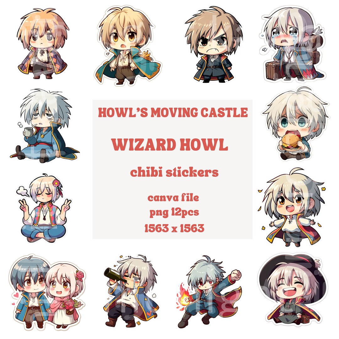 Howl's Moving Castle Stickers 12pcs Chibi, Studio Ghibli Digital ...