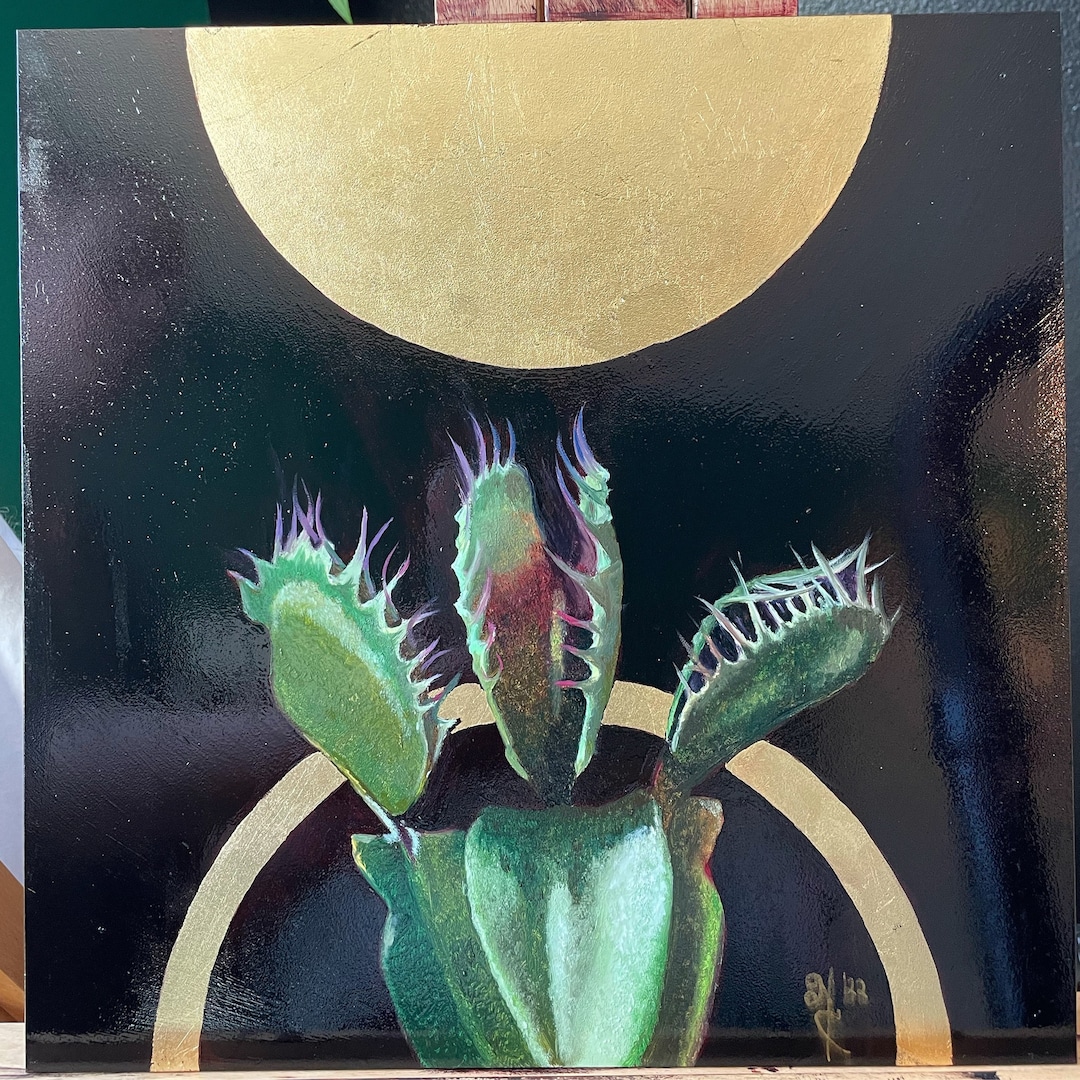 Venus Flytrap Oil Painting | Original Botanical Art With Gold Leaf - Etsy