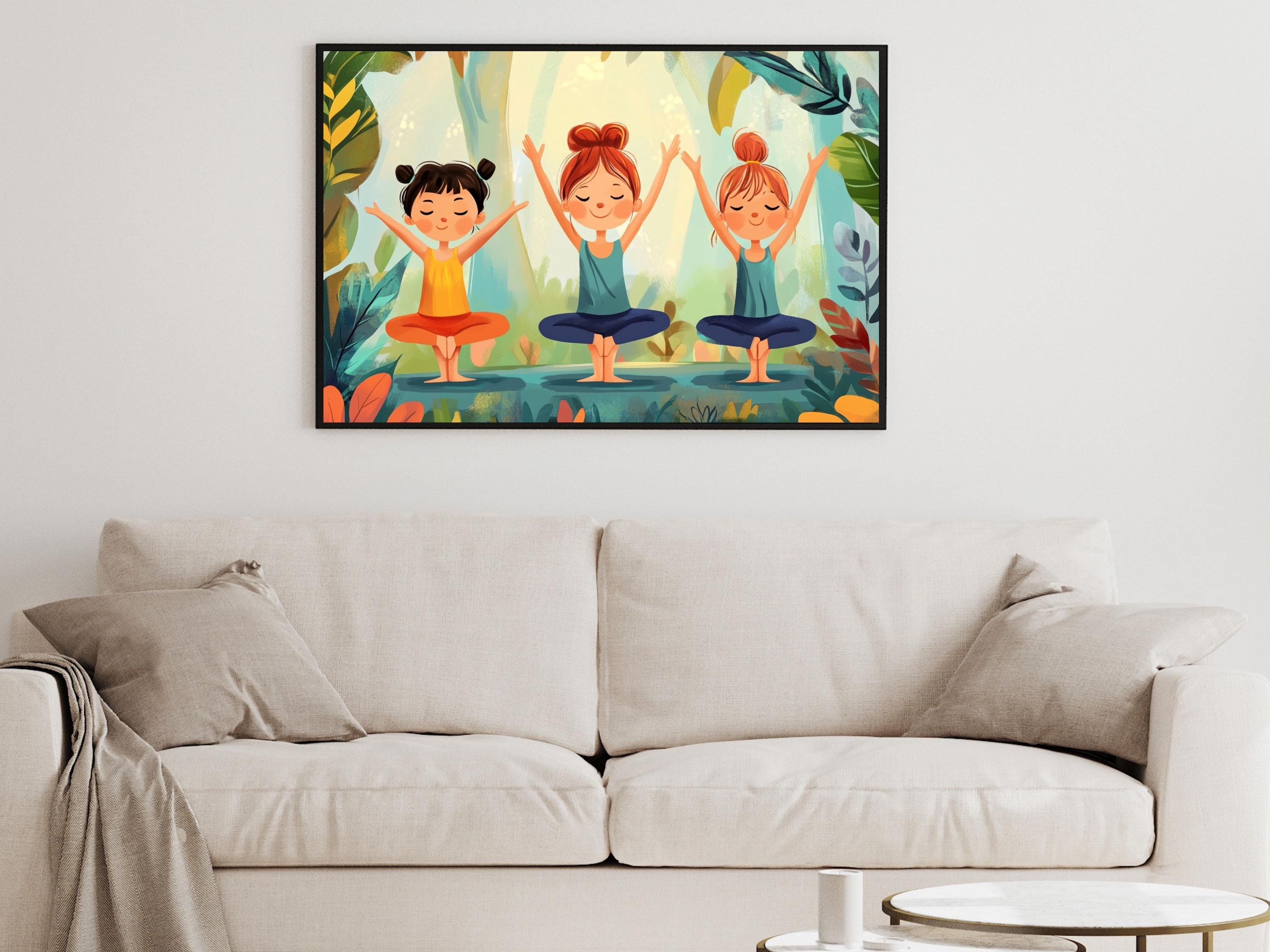 Kids Yoga Poster Print AI Digital Download Yoga Art Wall Art Print Kids ...