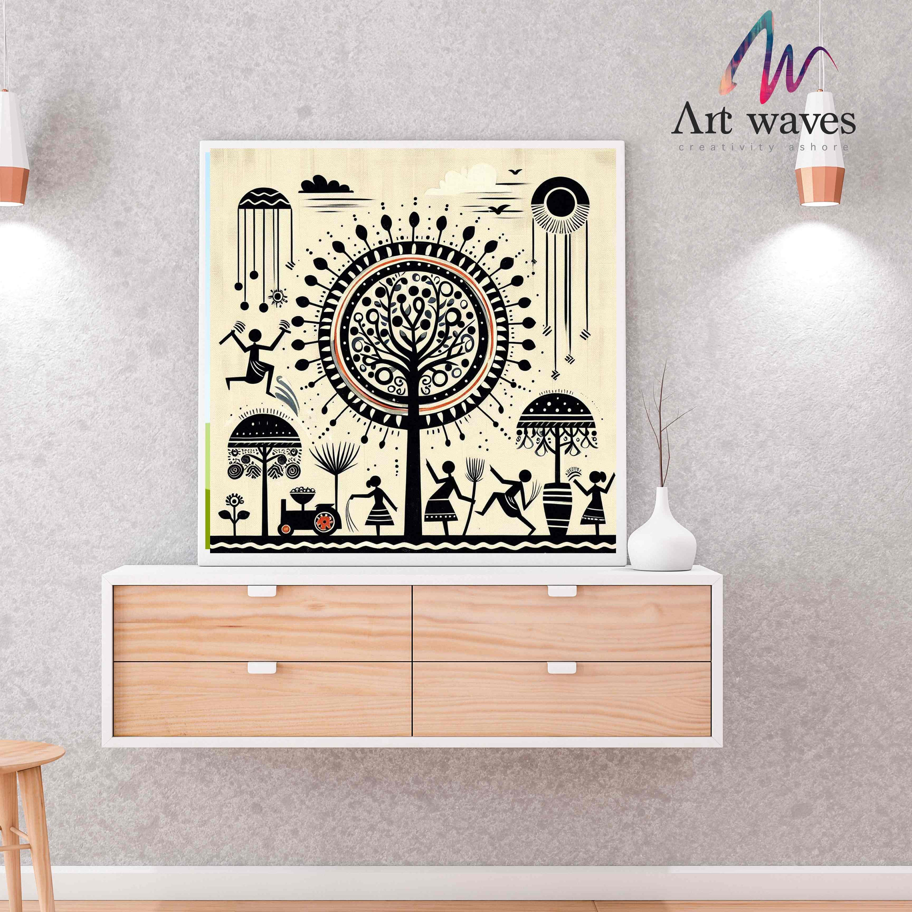 Vibrant Warli Art Poster Traditional Indian Folk Indian Warli Style ...