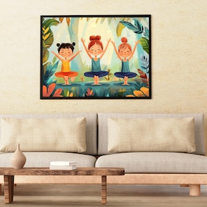 Kids Yoga Poster Print AI Digital Download Yoga Art Wall Art Print Kids ...