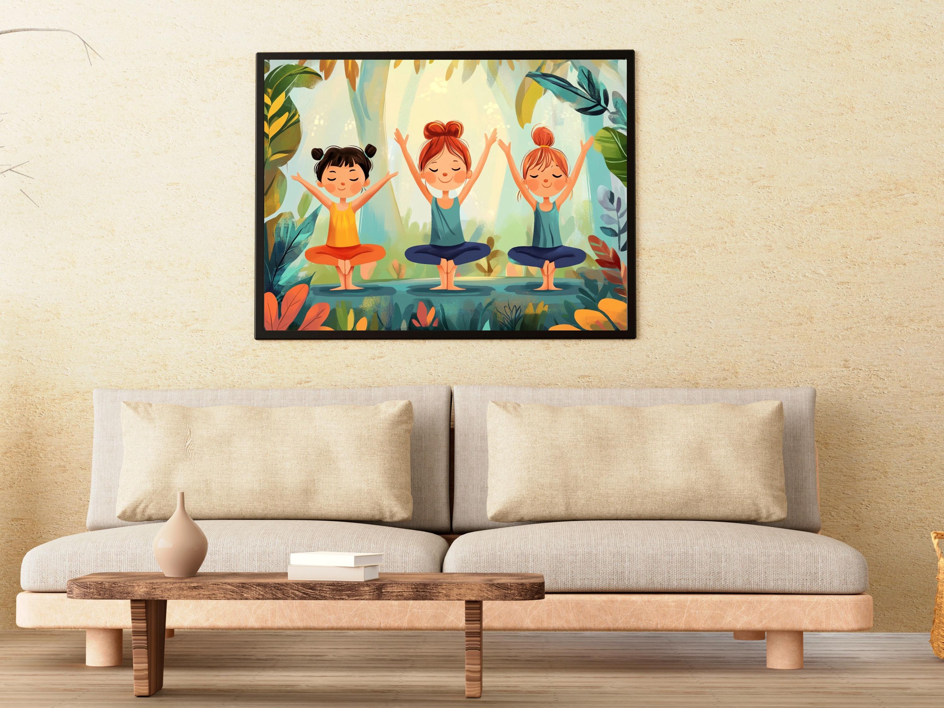 Kids Yoga Poster Print AI Digital Download Yoga Art Wall Art Print Kids ...