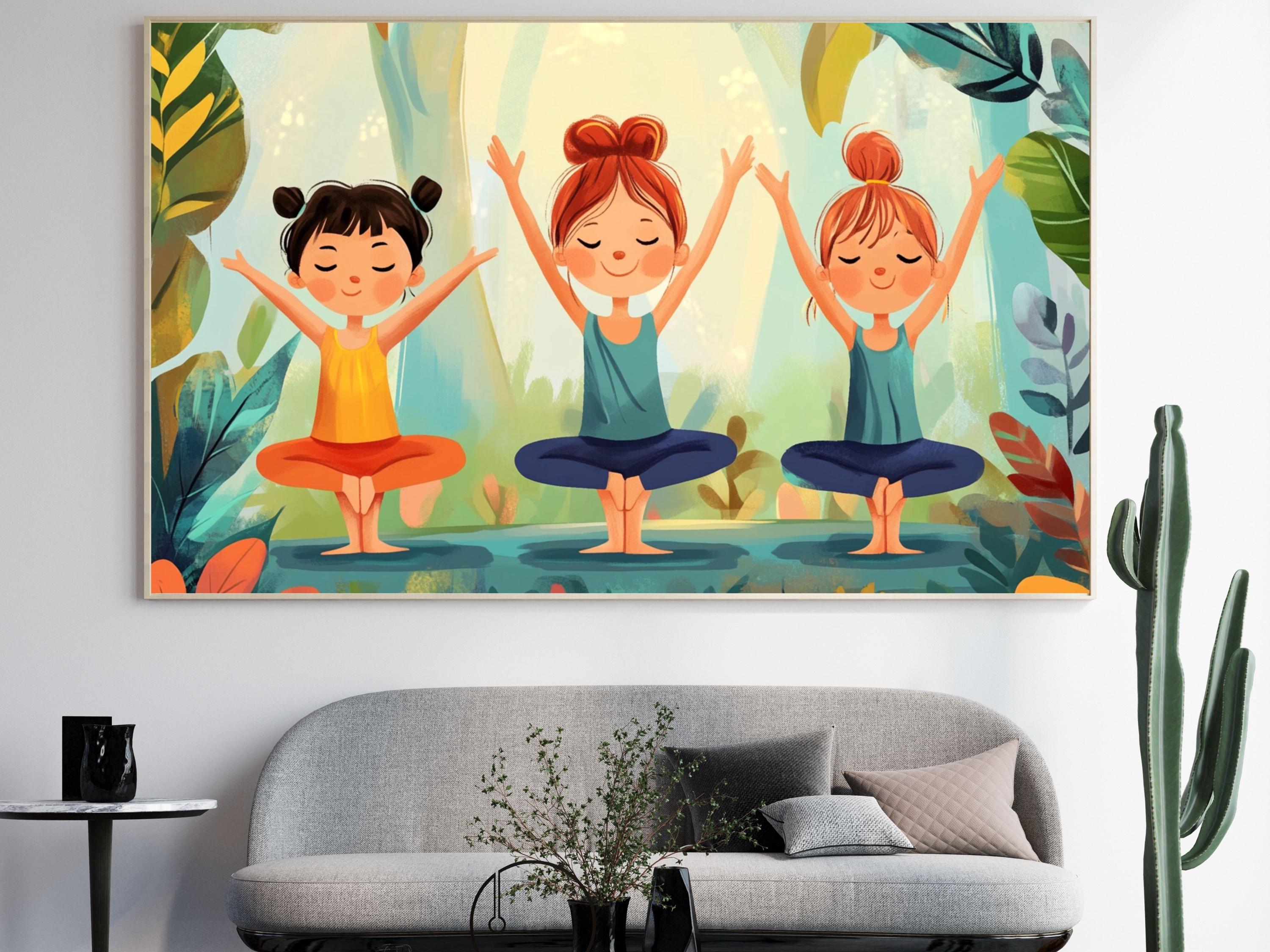 Kids Yoga Poster Print AI Digital Download Yoga Art Wall Art Print Kids ...