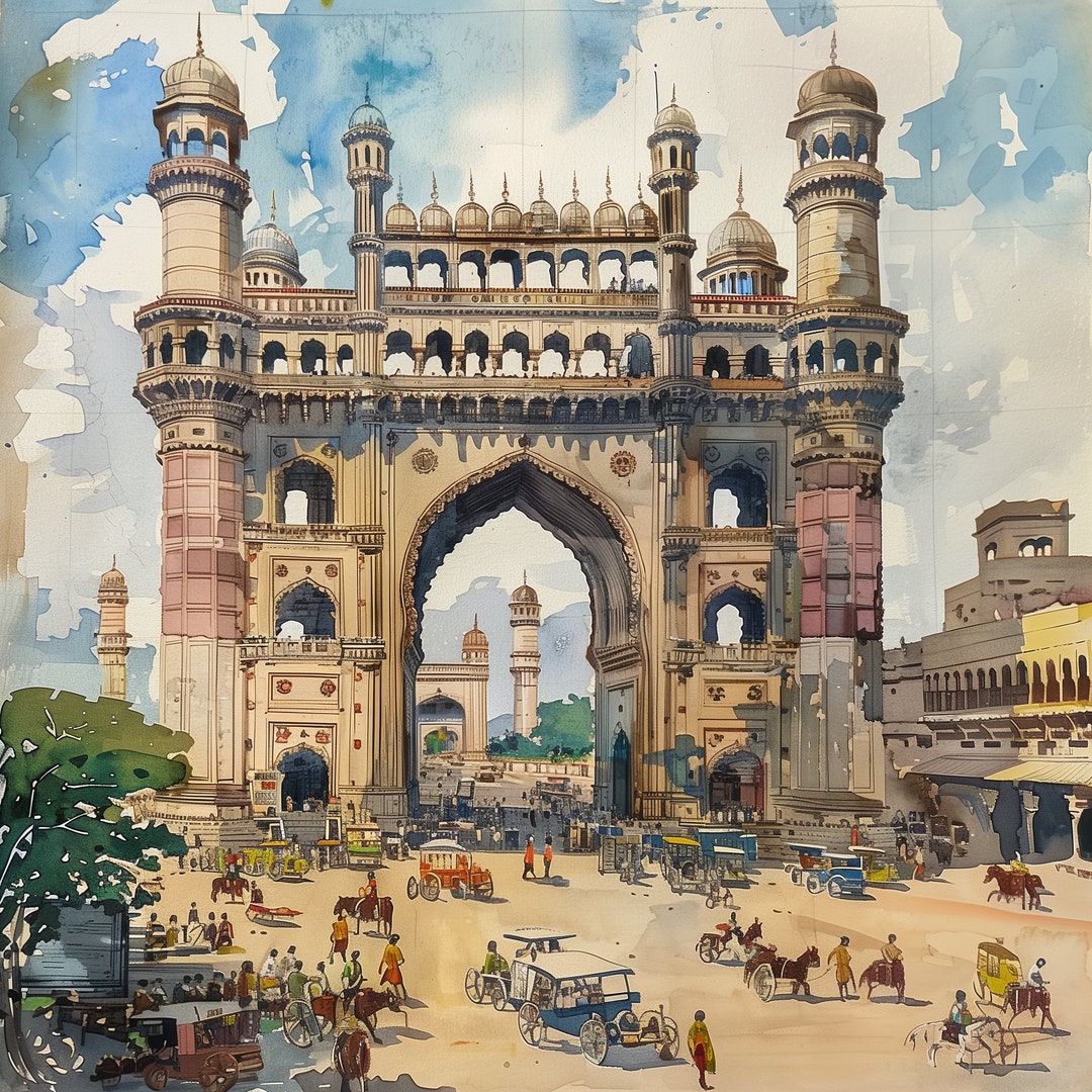 Charminar of Hyderabad Indian Monument Digital Water Colour Painting ...