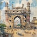 Charminar of Hyderabad Indian Monument Digital Water Colour Painting ...