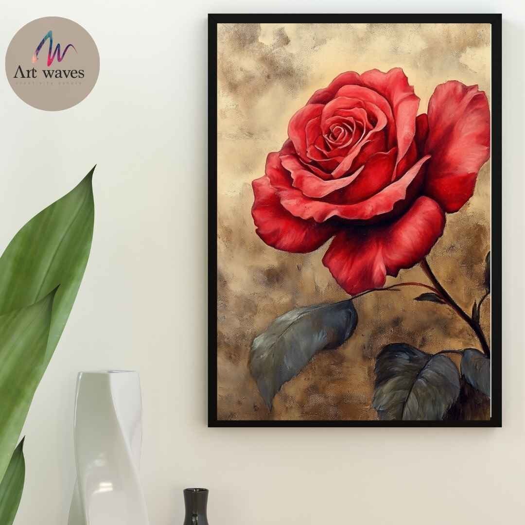 Red Rose Painting Home Wall Decor Poster Floral Print Gift Idea AI ...