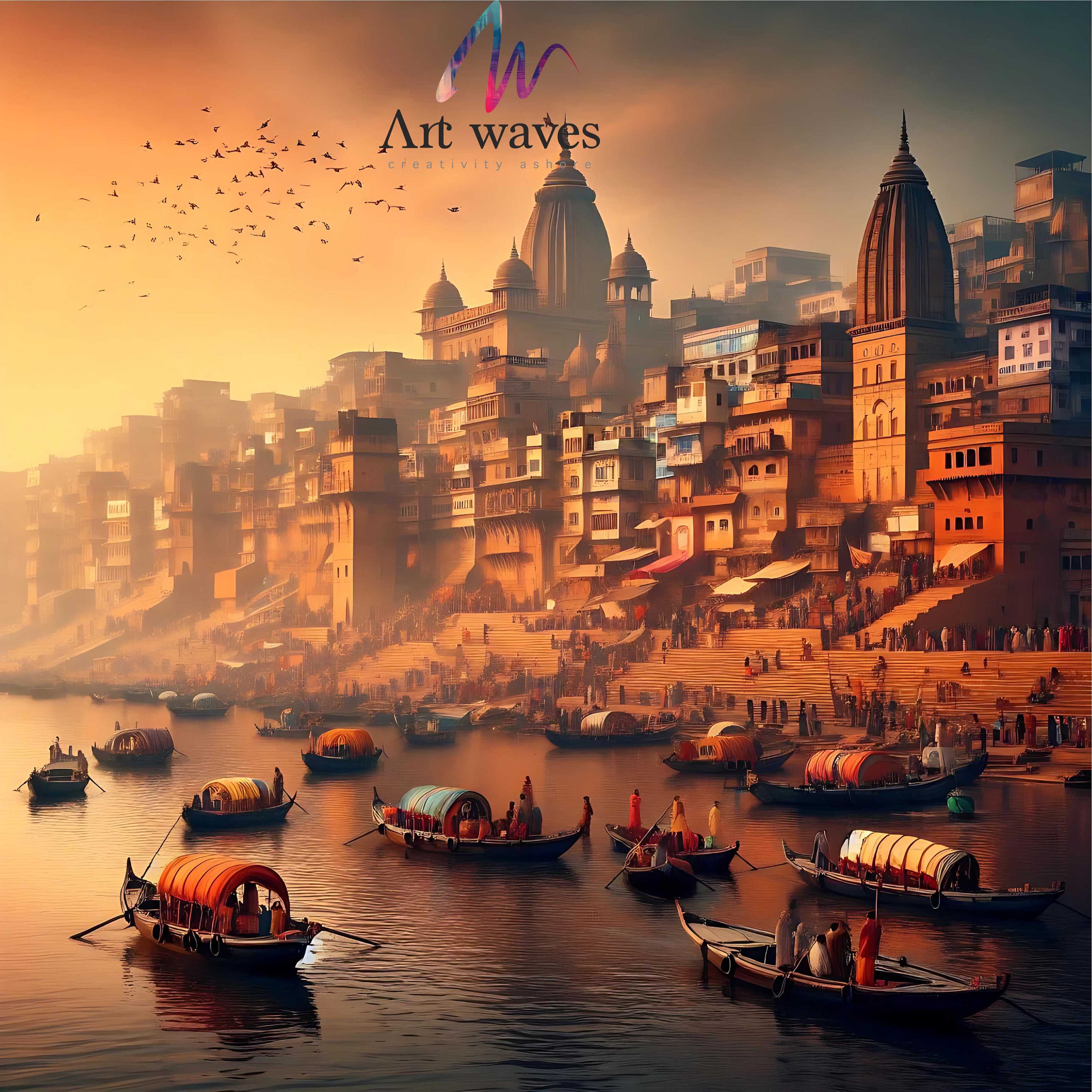 Banaras Ghat Art Print Riverfront Wall Decor Varanasi India Travel Wall ...