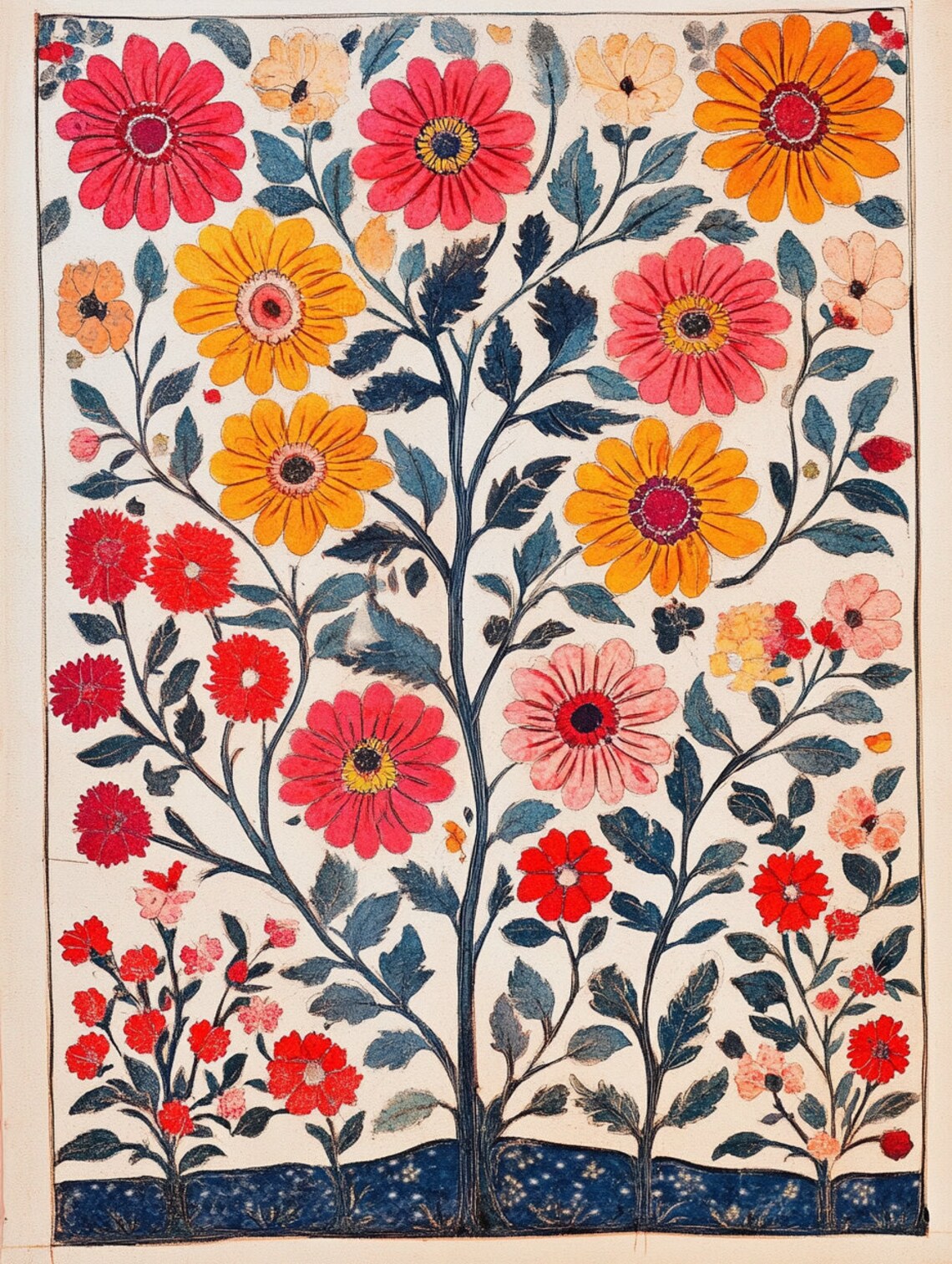 Indian Floral Art Set of 3 Indian Painting Poster AI Digital Download ...