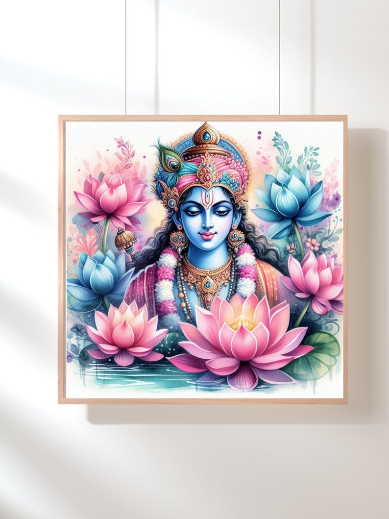 Lord Vishnu Digital Download Print Hindu Impressionist Painting Wall ...