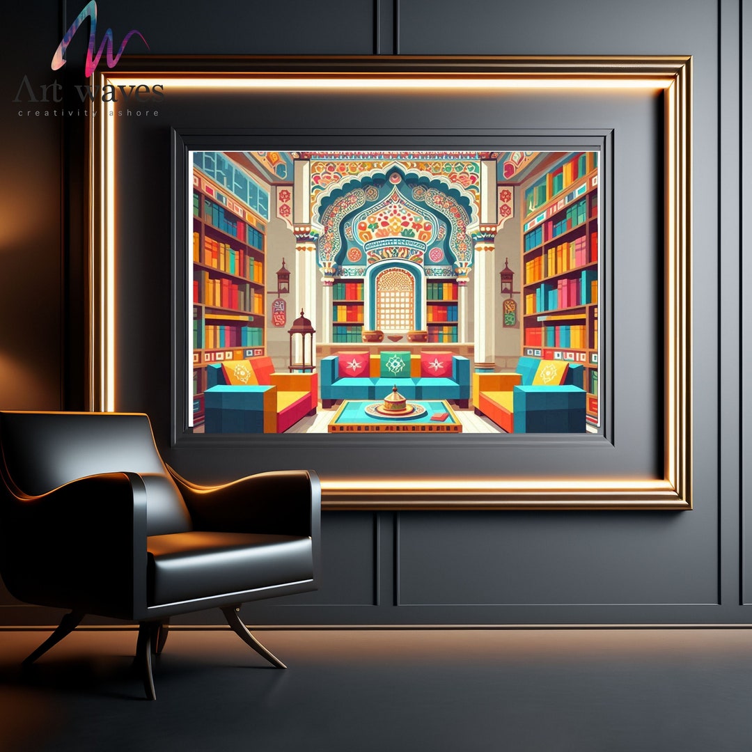 Library and Books Art Print Library Room Wall Decor AI Digital Download ...