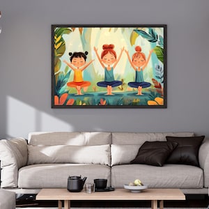 Kids Yoga Poster Print AI Digital Download Yoga Art Wall Art Print Kids ...