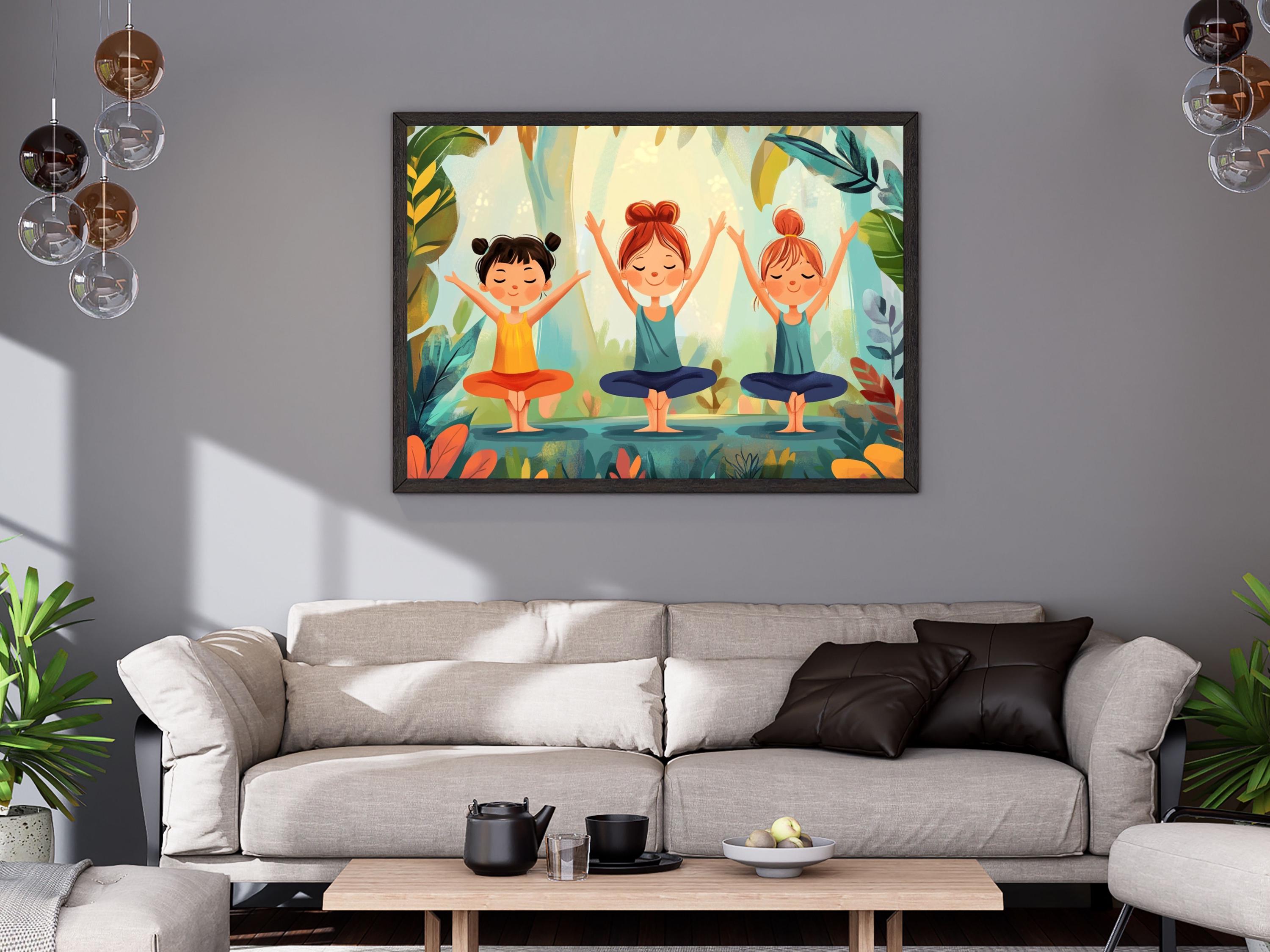 Kids Yoga Poster Print AI Digital Download Yoga Art Wall Art Print Kids ...