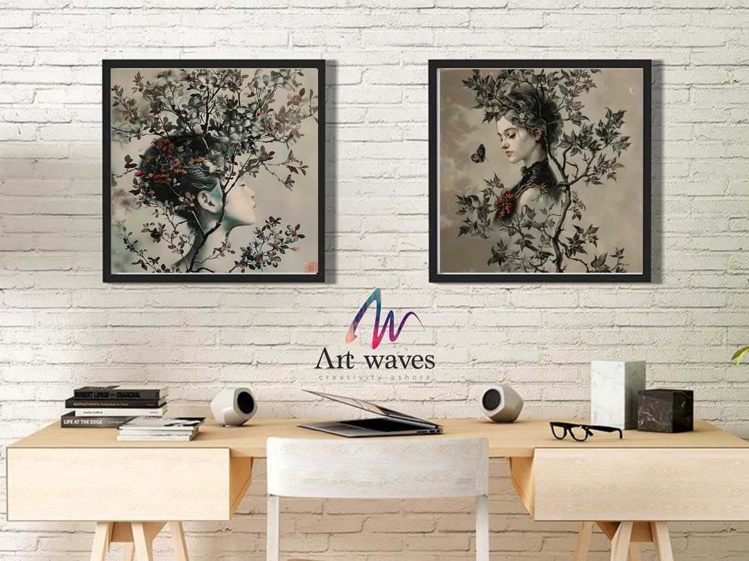 Set of 2 Contemporary Digital Download Woman Face Abstract Print Wall ...