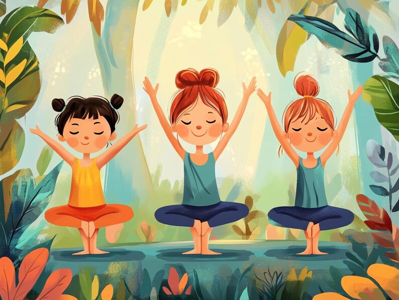 Kids Yoga Poster Print AI Digital Download Yoga Art Wall Art Print Kids ...