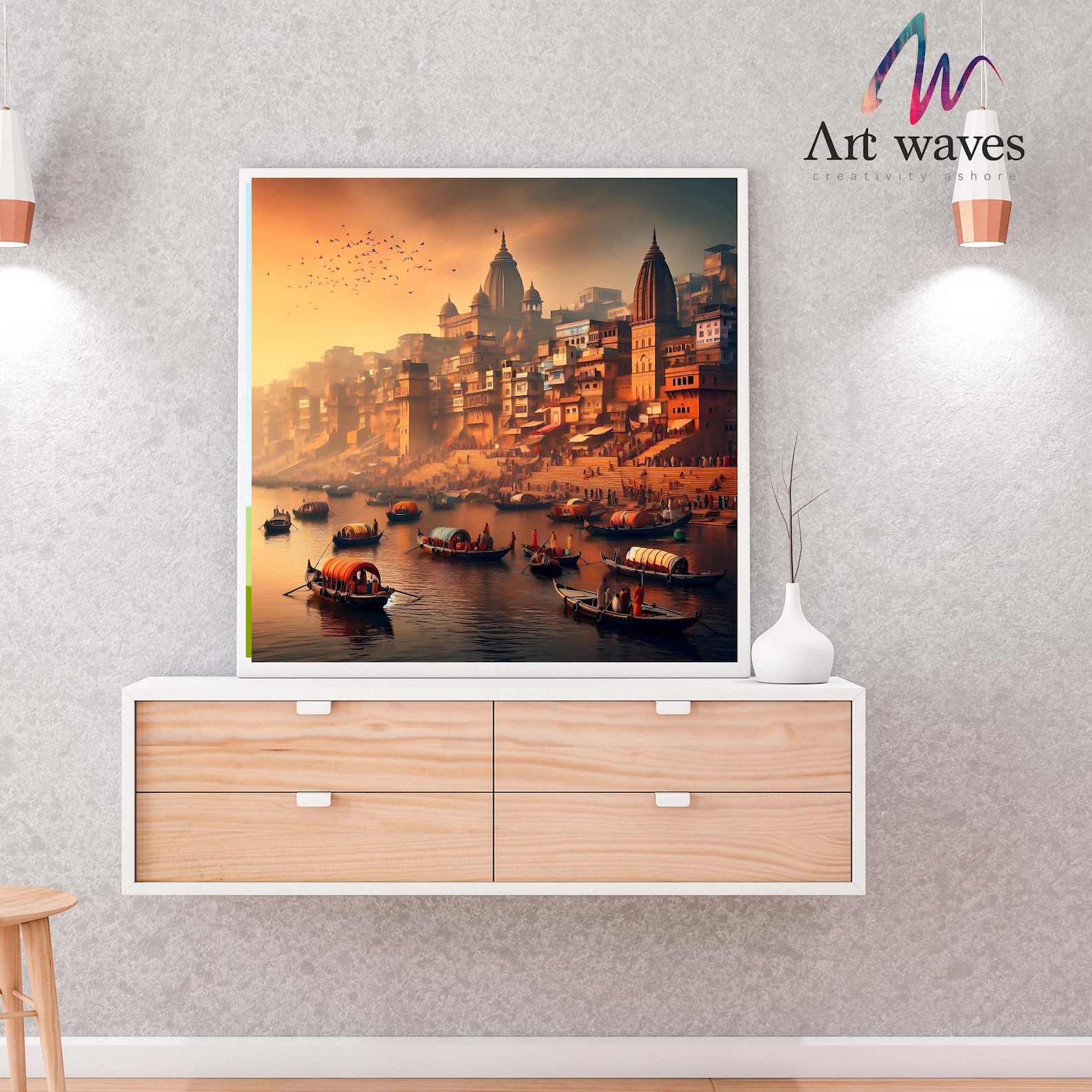 Banaras Ghat Art Print Riverfront Wall Decor Varanasi India Travel Wall ...