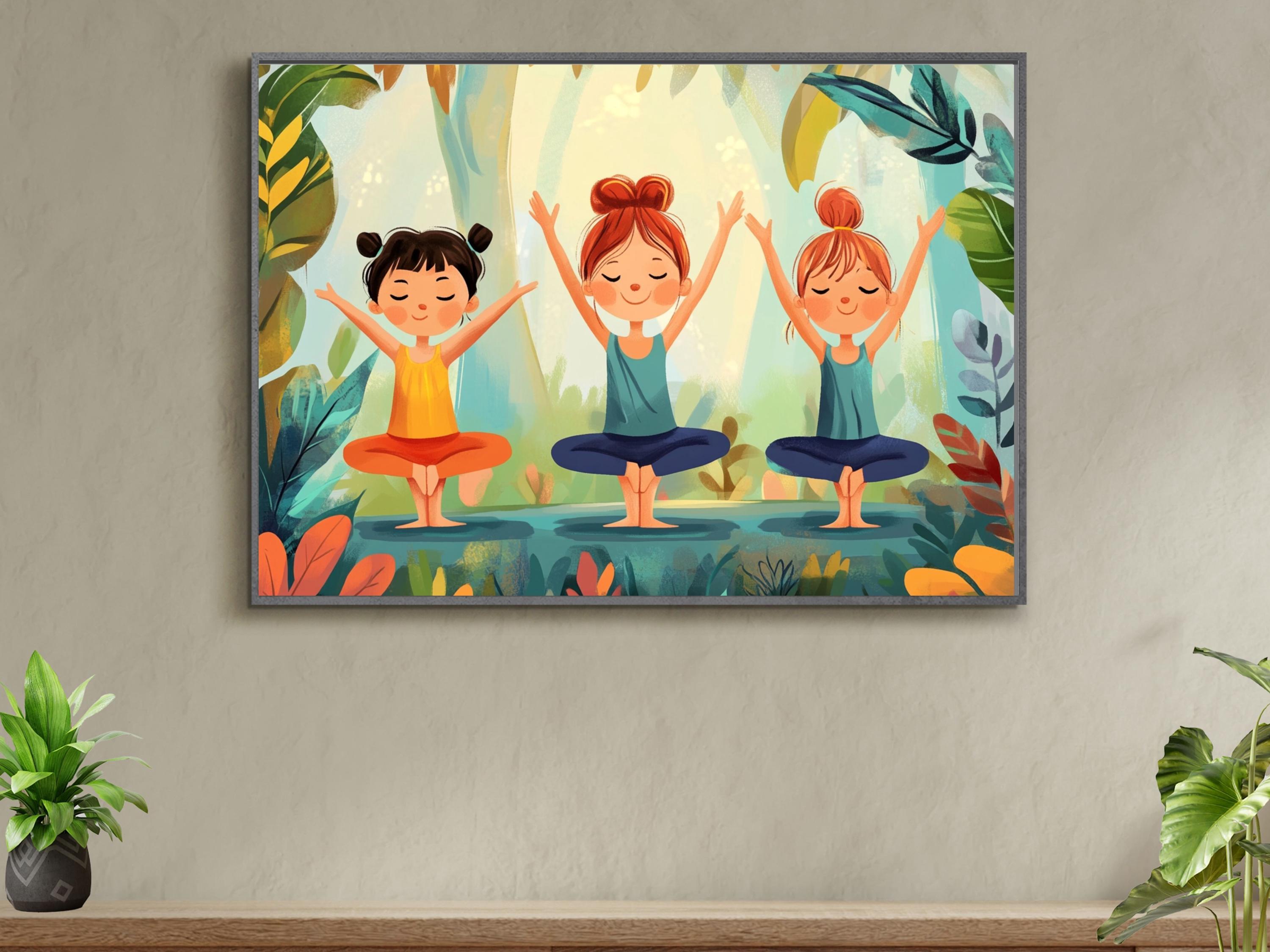 Kids Yoga Poster Print AI Digital Download Yoga Art Wall Art Print Kids ...