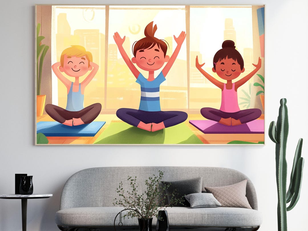 Kids Yoga Poster Print AI Digital Download Yoga Art Wall Art Print Kids ...