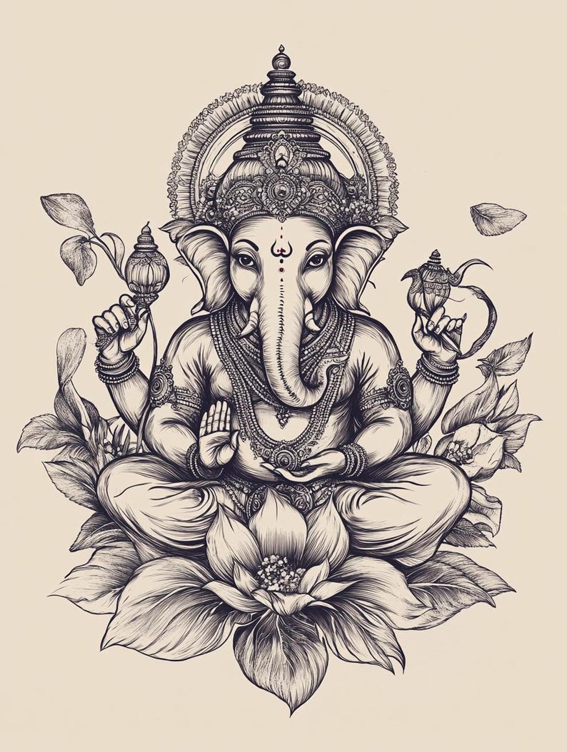 Lord Ganesha Line Art Wall Art Indian Hindu God Ganesha Painting AI ...