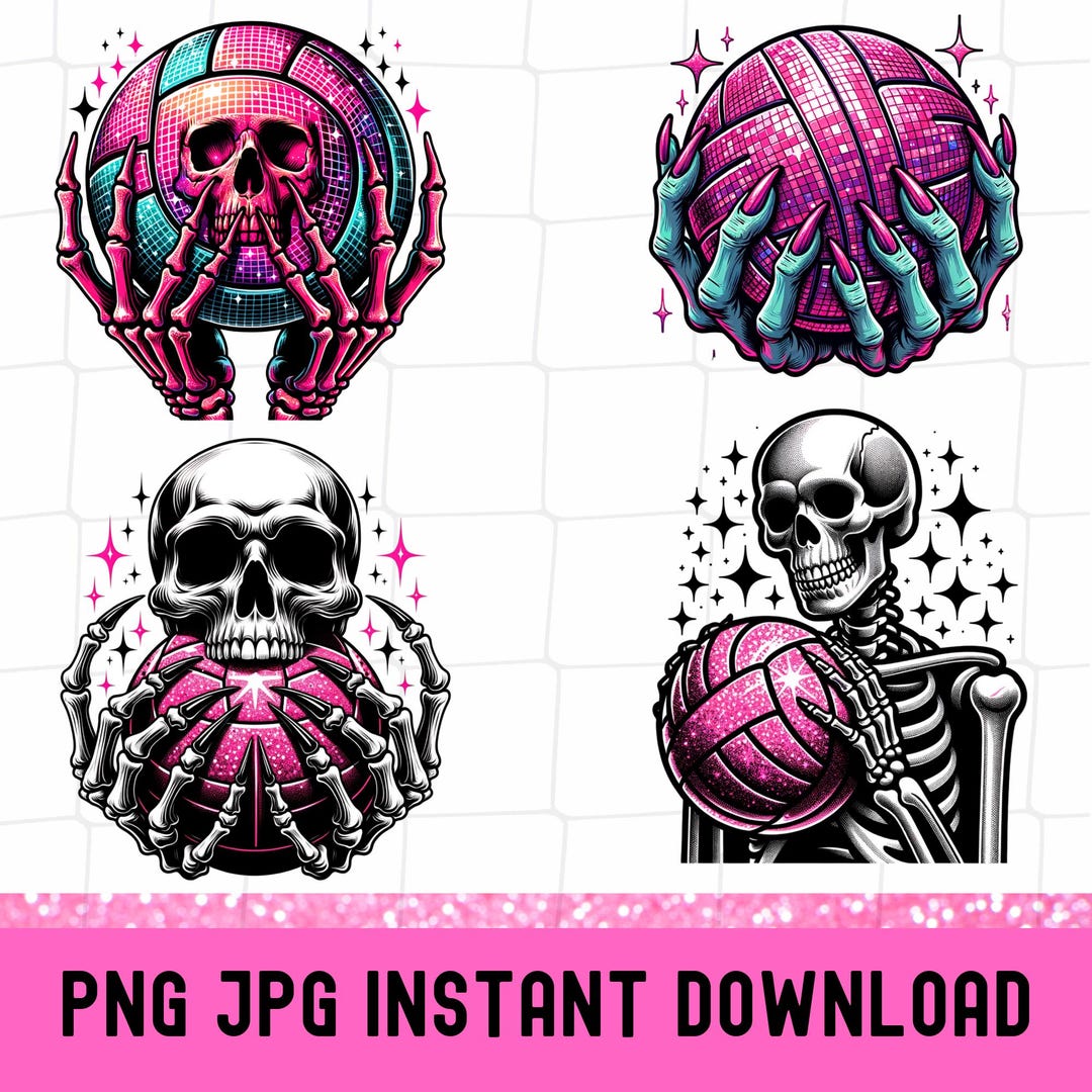 Digital Spooky Volleyball Bundle Download Skeleton Volleyball PNG JPG ...