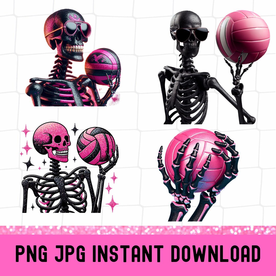 Digital Spooky Volleyball Bundle Download Skeleton Volleyball PNG JPG ...