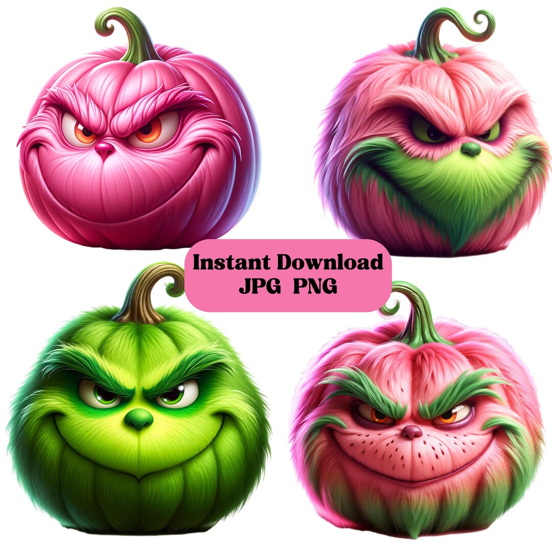 Grinchmas Halloween Pink Pumpkin Digital Download Cute Grinch Art Pink ...