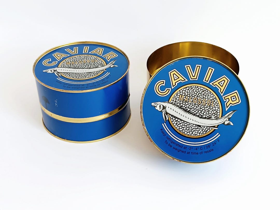 Two Vintage Tin Cans, Black Caviar, Round Box, Collectible Tin Can, Jar ...