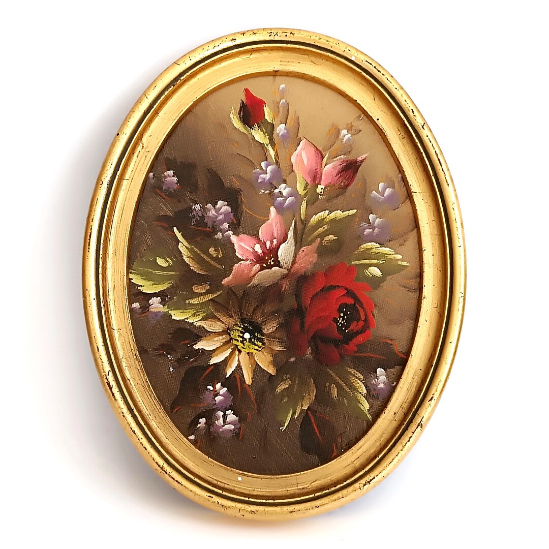 Vintage Framed Painting Resin Frame Wall Hanging Picture Flower ...