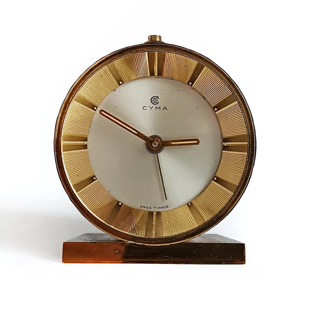 Cyma Alarm Clock Antique Wind up Clock Made in Switzerland Mechanical ...