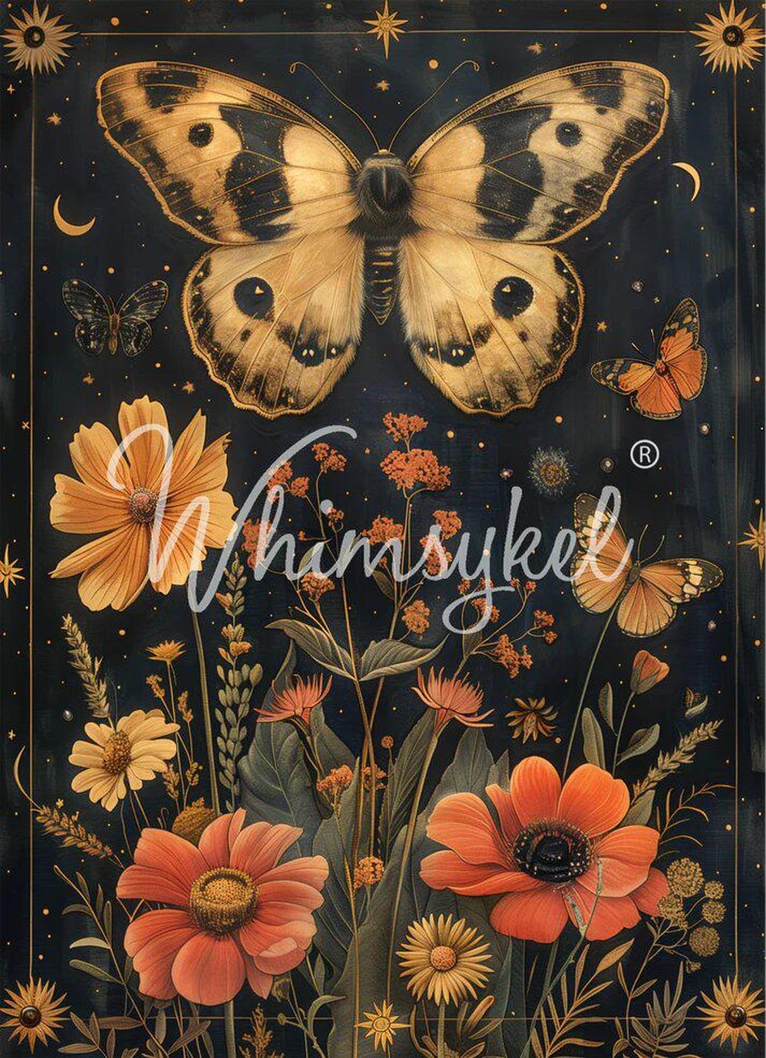 MIDNIGHT MOTH - Whimsykel Designs - Decoupage Tissue Paper - 21" by 29 ...
