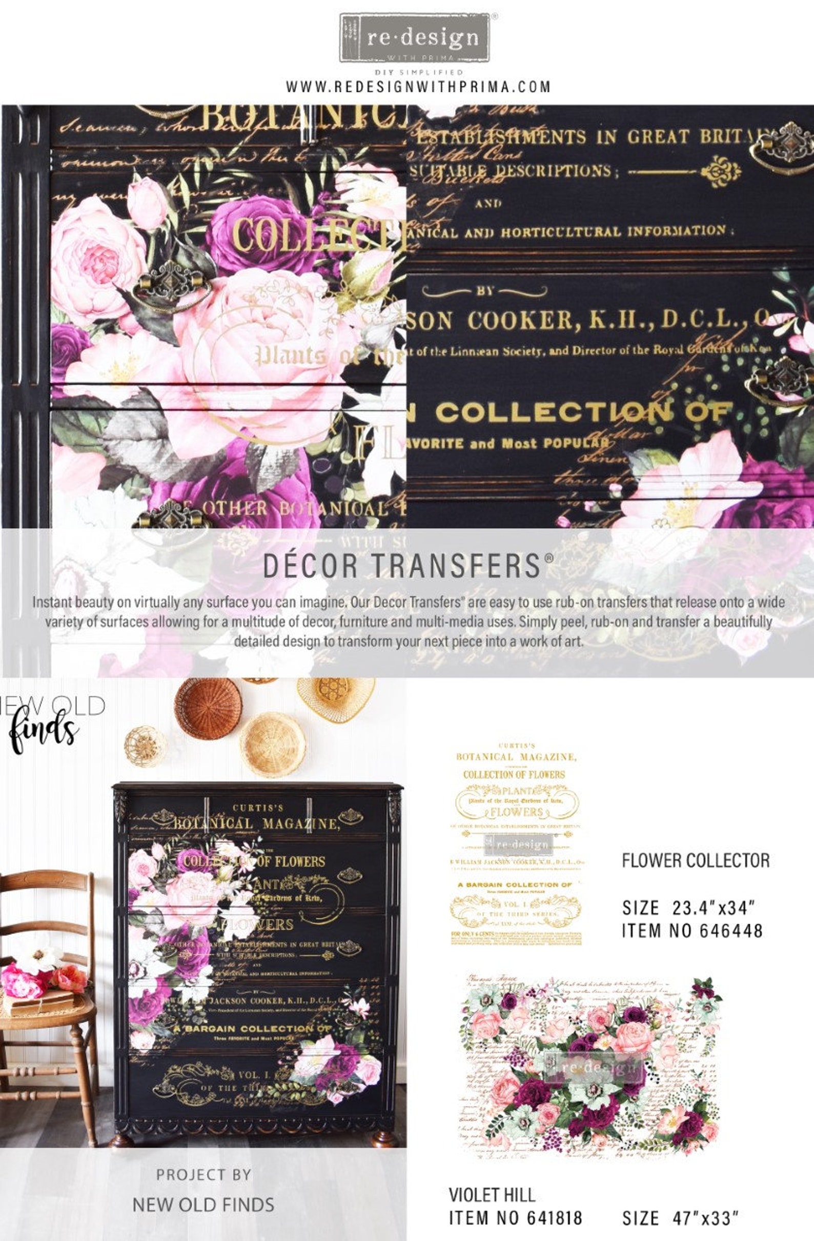 FLOWER COLLECTOR Furniture Transfers Redesign With Prima - Etsy