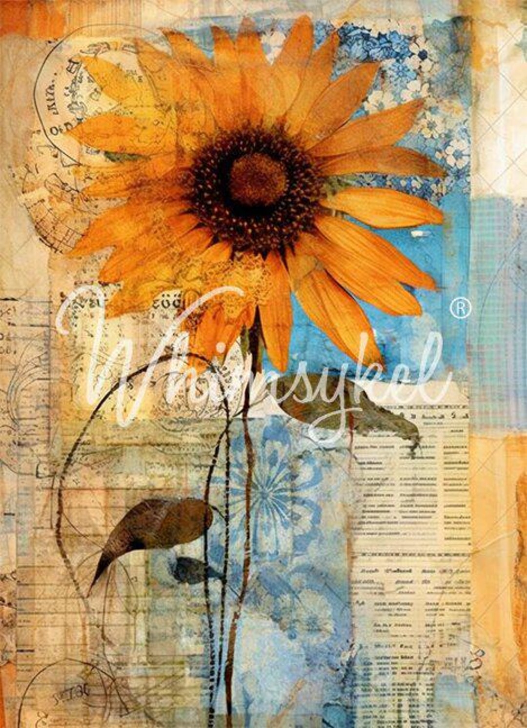 SUNFLOWER COLLAGE - WHIMSYKEL Decoupage Tissue Paper - 21" by 29" - Etsy