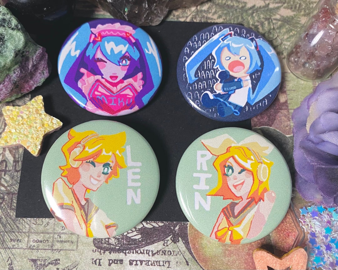 Screaming Miku, Rin, Len, &/or Cute Miku Vocaloid Button Badge Pins - Etsy