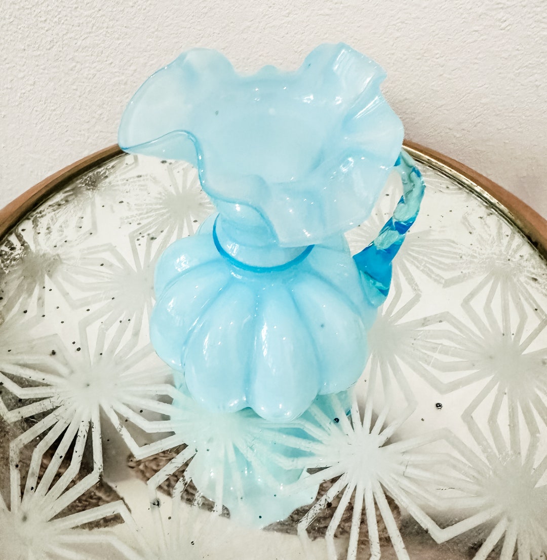 Fenton Blue Overlay Pitcher RARE FIND - Etsy