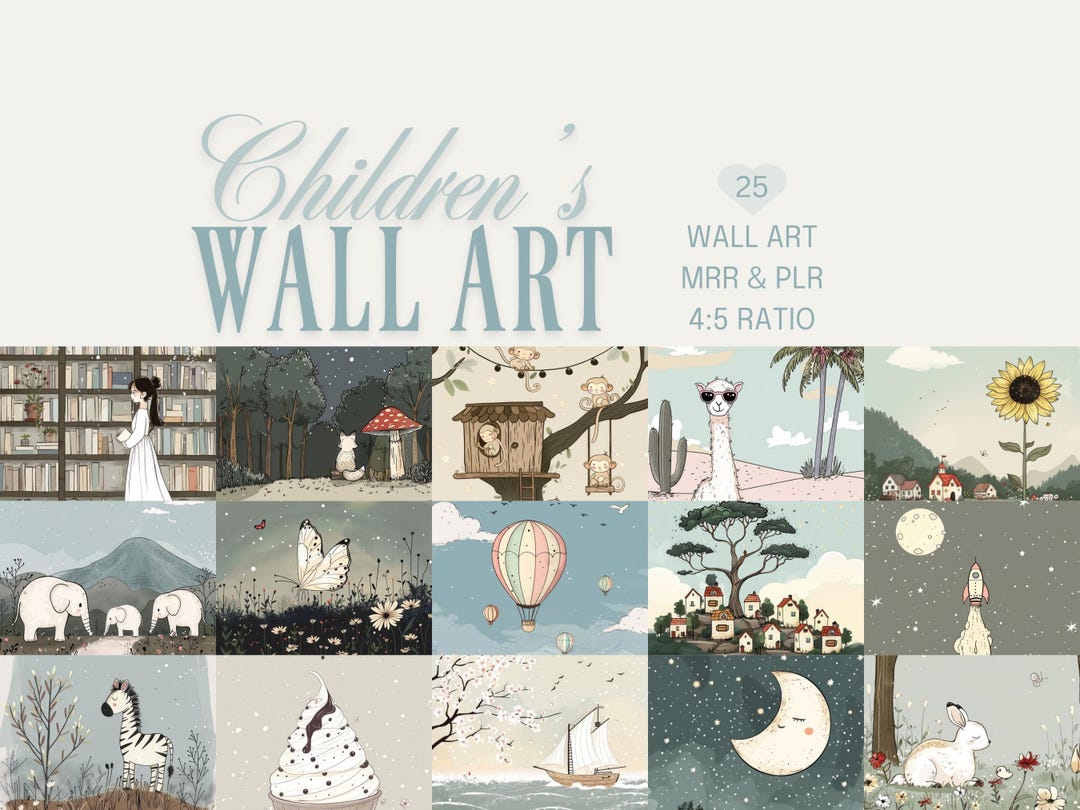 Children's Illustrated Wall Art Print Bundle (digital Download, MRR/PLR ...