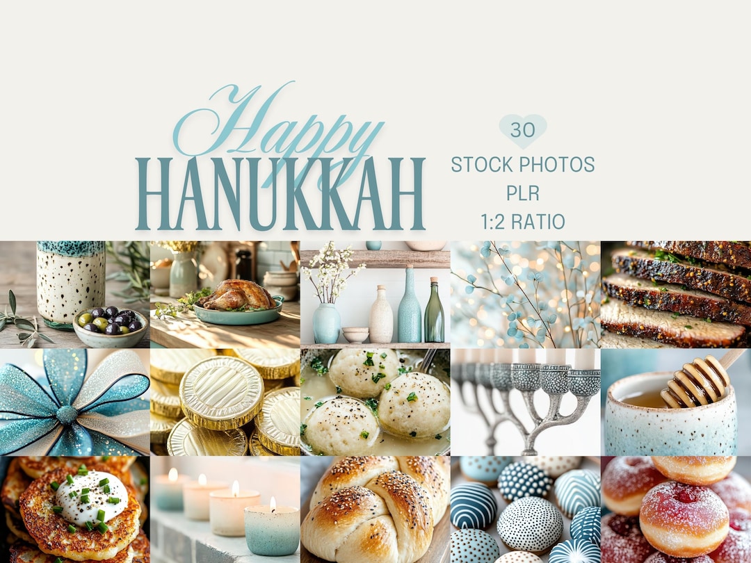 Hanukkah Stock Photos Bundle, Blue & Gold Jewish Holiday Images (PLR ...