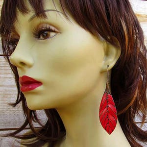 Big Red Earrings, Boho Earrings, Long Leaf Earrings, Gift for Her ...