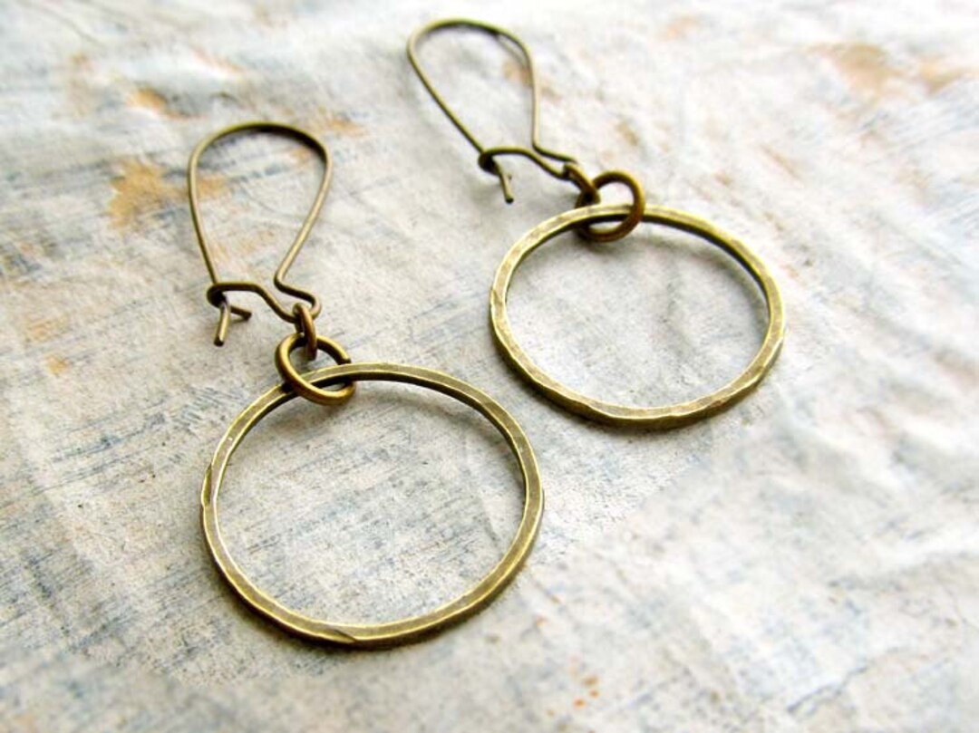 Simple Small Brass Hoop Earrings, Round Circle Hammered Earrings ...