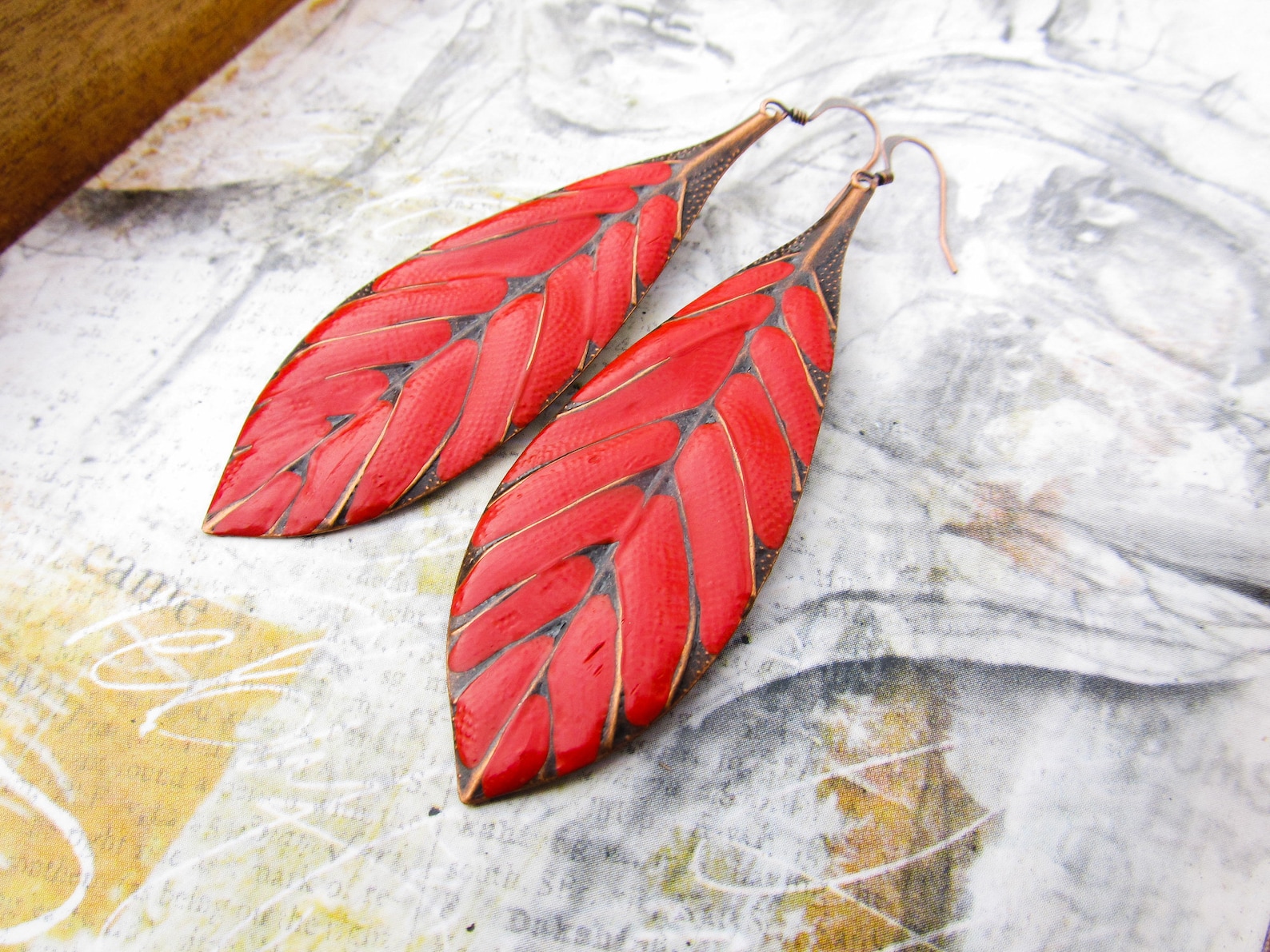 Big Red Earrings Boho Earrings Long Leaf Earrings Gift for - Etsy