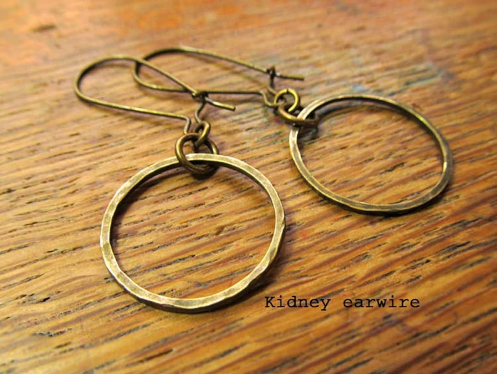 Simple Small Brass Hoop Earrings, Round Circle Hammered Earrings ...