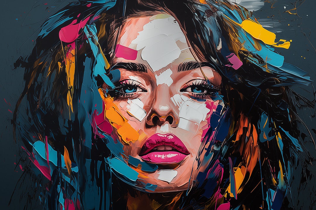 Colorful Woman Portrait Abstract Printable Poster Woman Face Print Girl ...