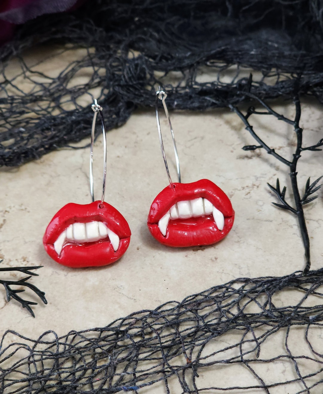 3D Red Vampire Fangs Hoop Earrings | Halloween | Goth | Spooky - Etsy